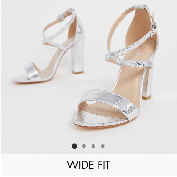 ASOS | Shoes | Asos Silver Strappy Cross Strap Chunky Heel Wide Fit ...